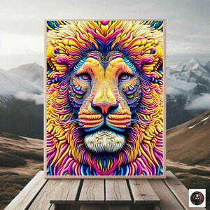 Psychedelic Lion Portrait Art Lion Abstract Print Colorful Lion Art ...