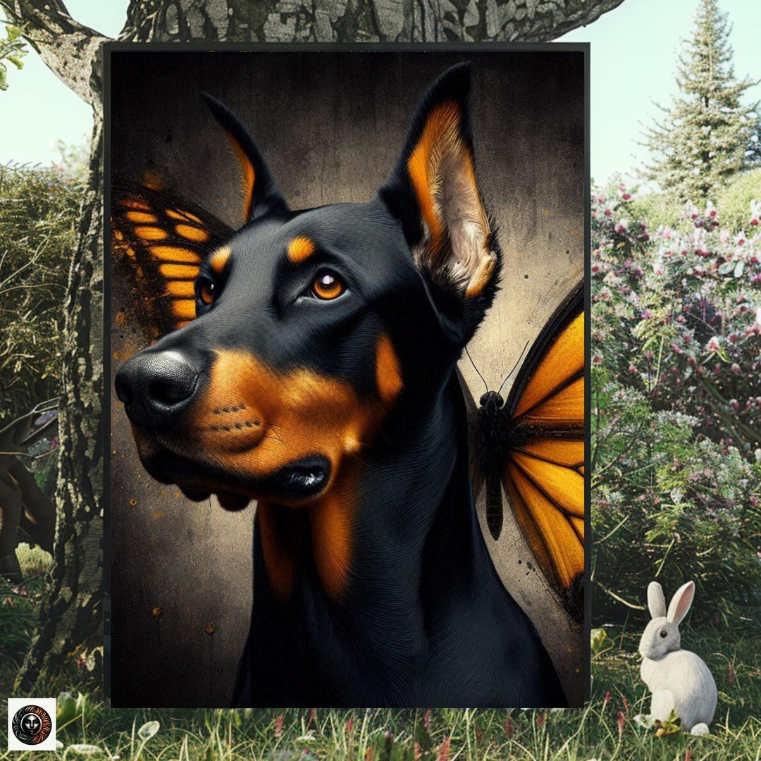 Doberman Pinscher Art Dog and Butterfly Print Cinematic Art Bold ...