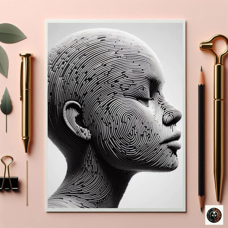 Fingerprint Art Female Face Art Woman Portrait Print Wall Art Black ...