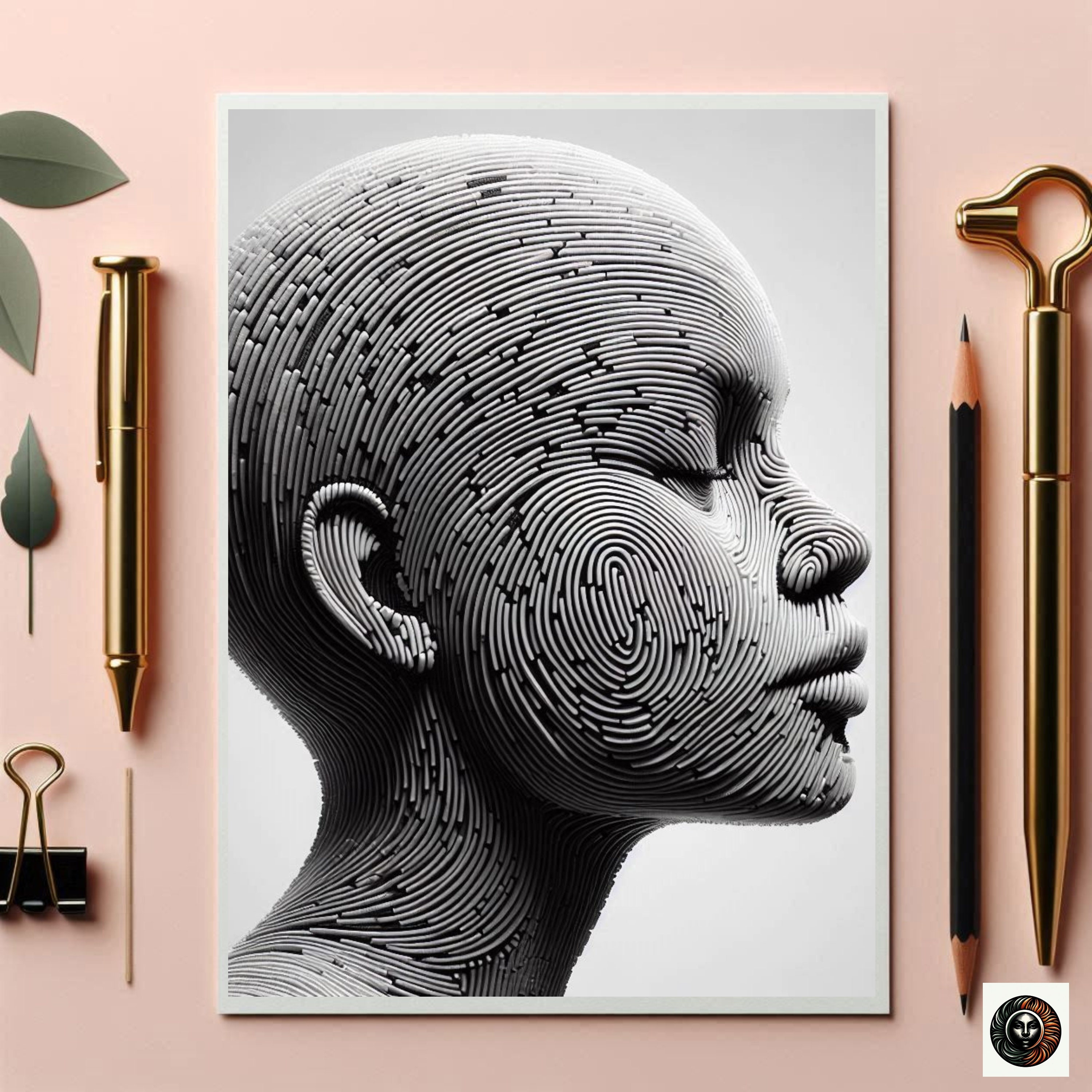 Fingerprint Art Female Face Art Woman Portrait Print Wall Art Black ...