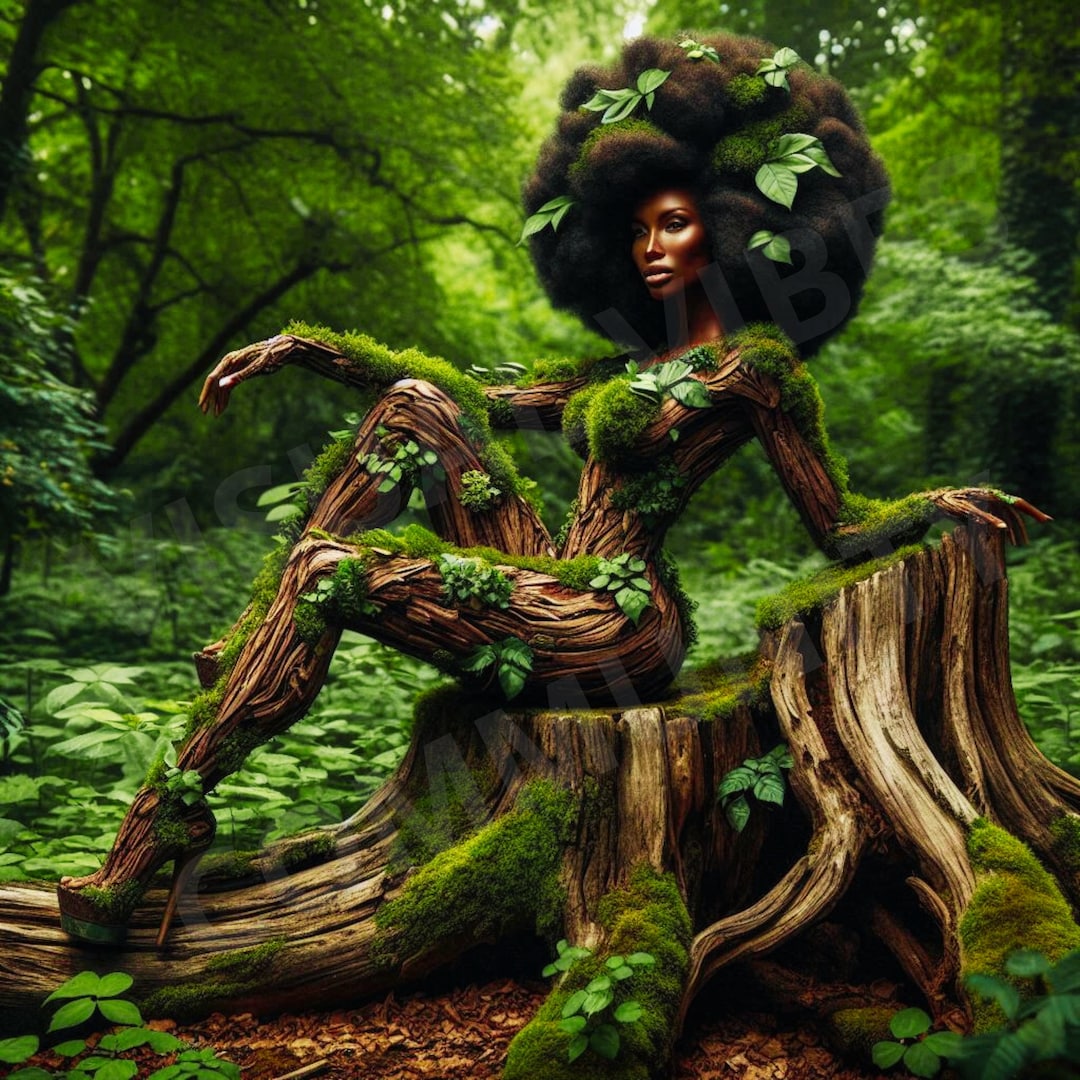 Earth Goddess Nature Woman Print Feminine Chic Black Afro Women Art ...
