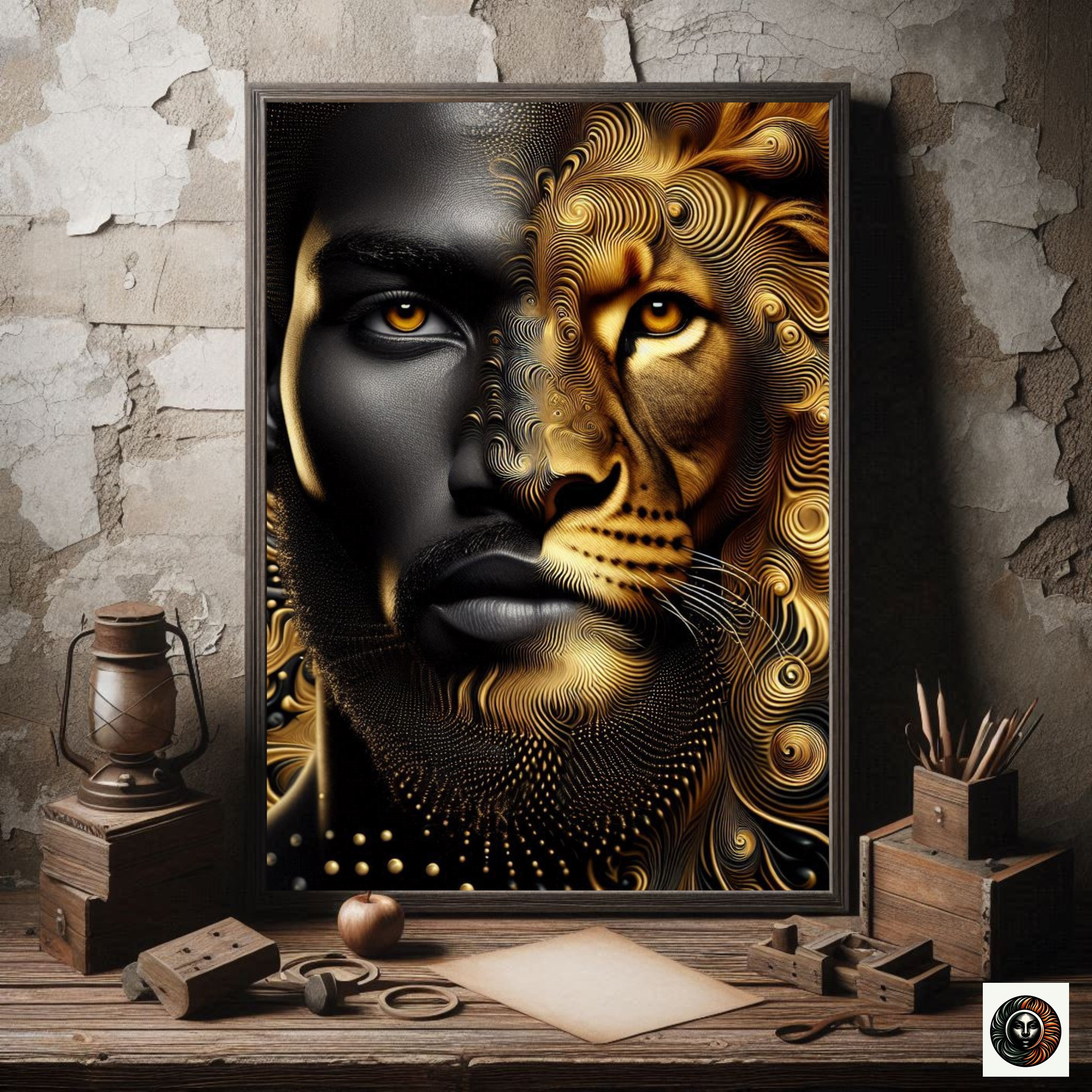 Man Lion Wall Art Human Animal Print Powerful Black Male Lion Art Print ...
