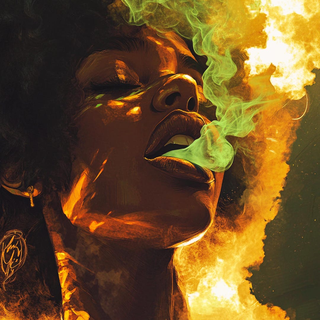 Aura Smoke Print Funky Artwork Black Girl Smoking Stoner Artwork Bud ...