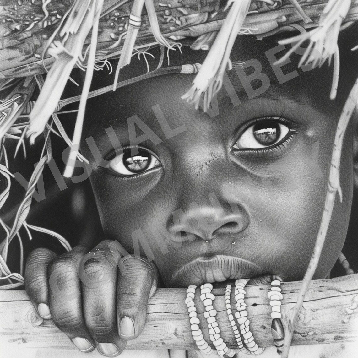 African Child Wall Art Pencil Drawing Print African Children Art ...