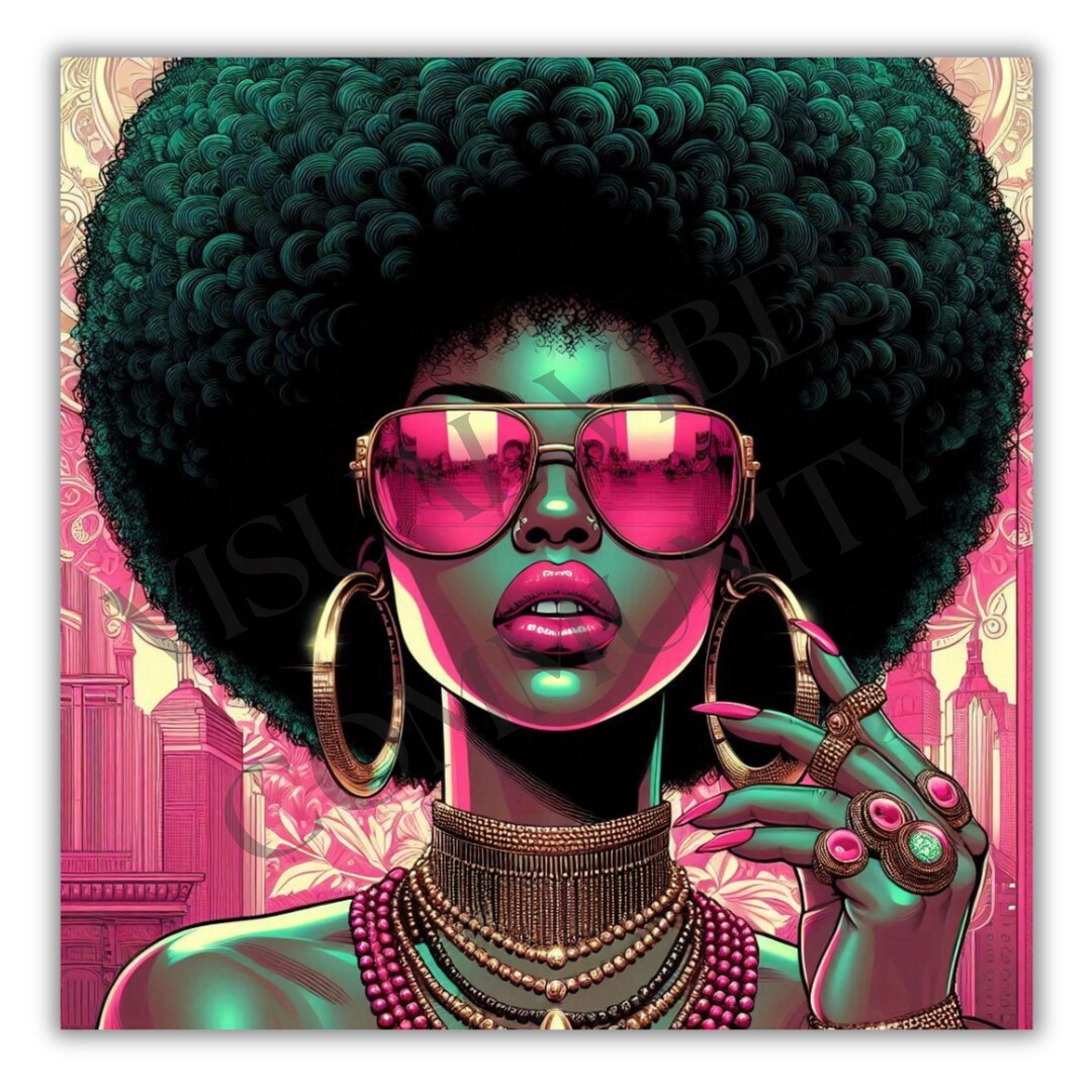 Digital Afro Love Futuristic Artwork Black Woman Wall Art Print Urban ...