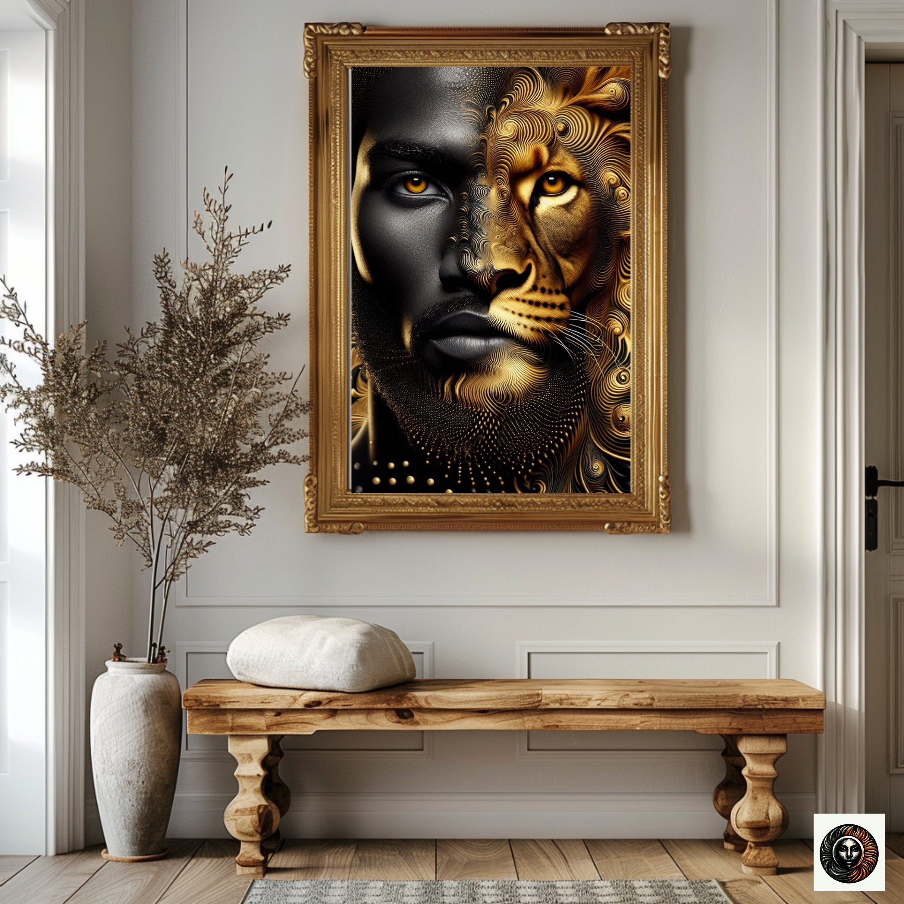 Man Lion Wall Art Human Animal Print Powerful Black Male Lion Art Print ...