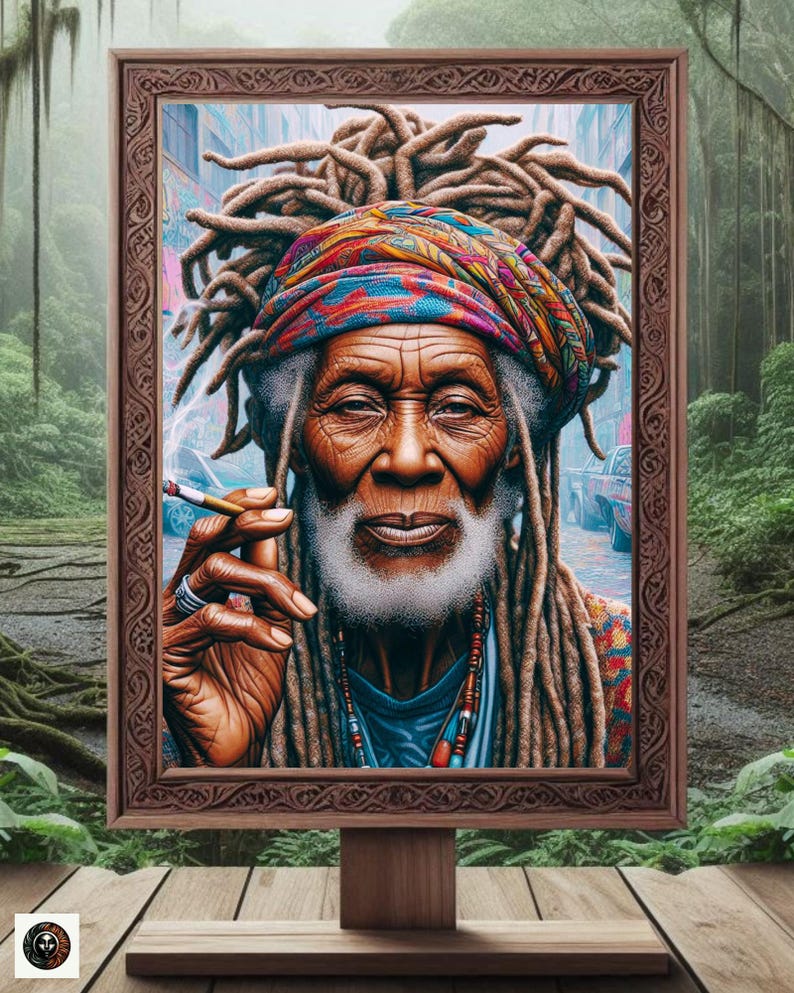 Rasta Art Elder Black Man Art Graffiti Art Rasta Man Poster Smoking ...