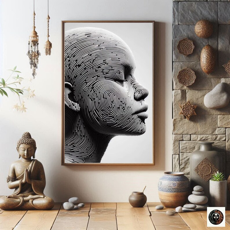 Fingerprint Art Female Face Art Woman Portrait Print Wall Art Black ...