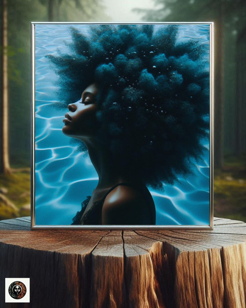 Aqua Afro Print Afro Hair Art Afro Love Print Black Hair Print Black ...