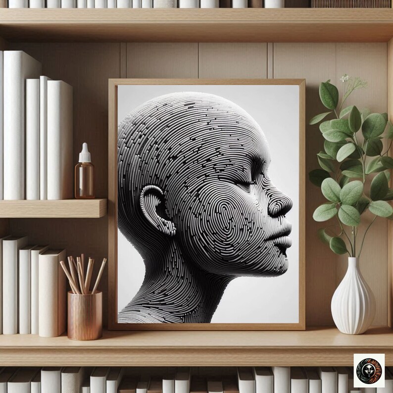 Fingerprint Art Female Face Art Woman Portrait Print Wall Art Black ...