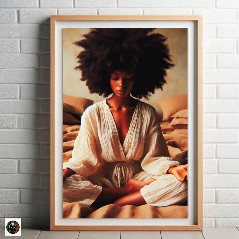 Black Woman Meditation Art Afro Love Black Woman Art Yoga Print Zen ...