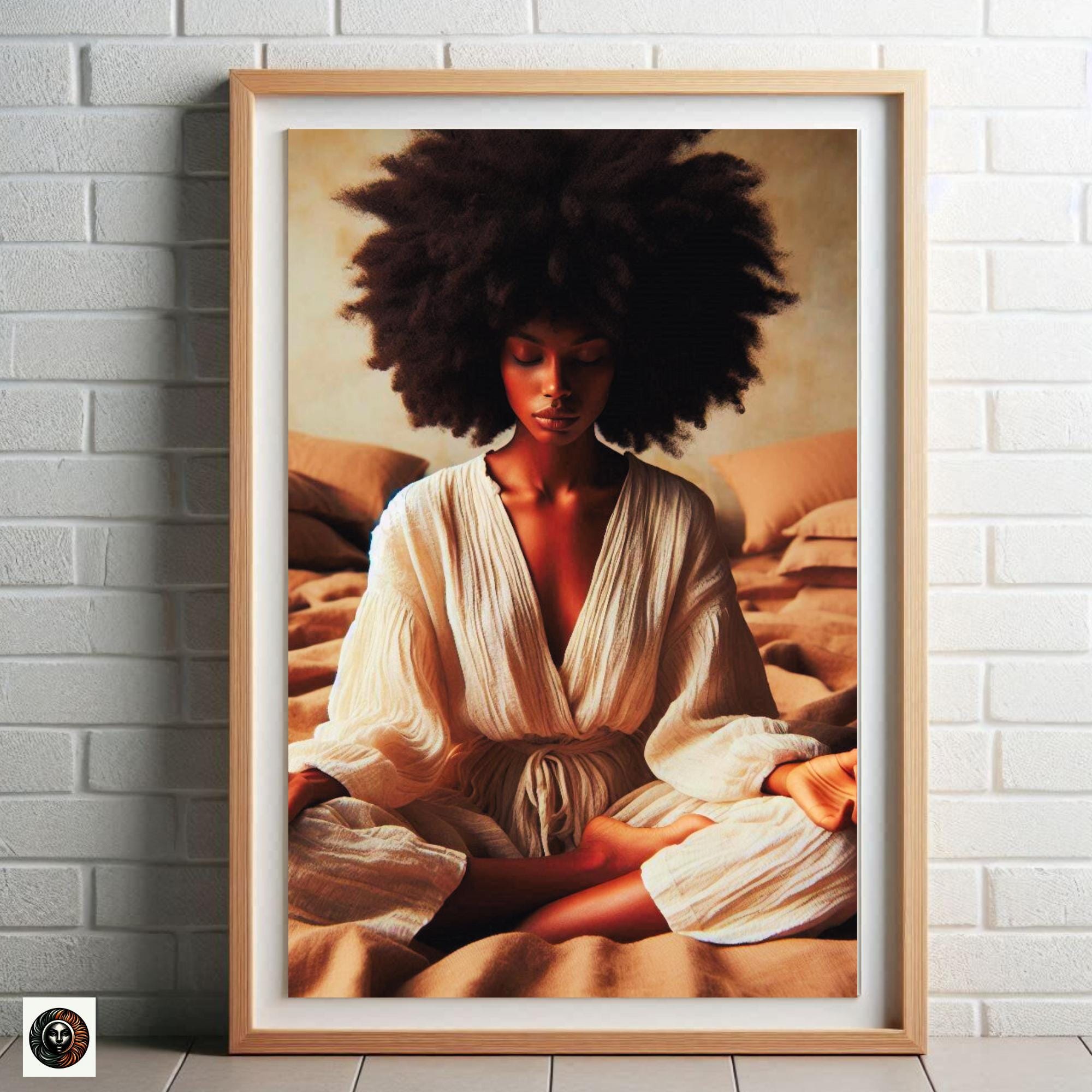 Black Woman Meditation Art Afro Love Black Woman Art Yoga Print Zen ...