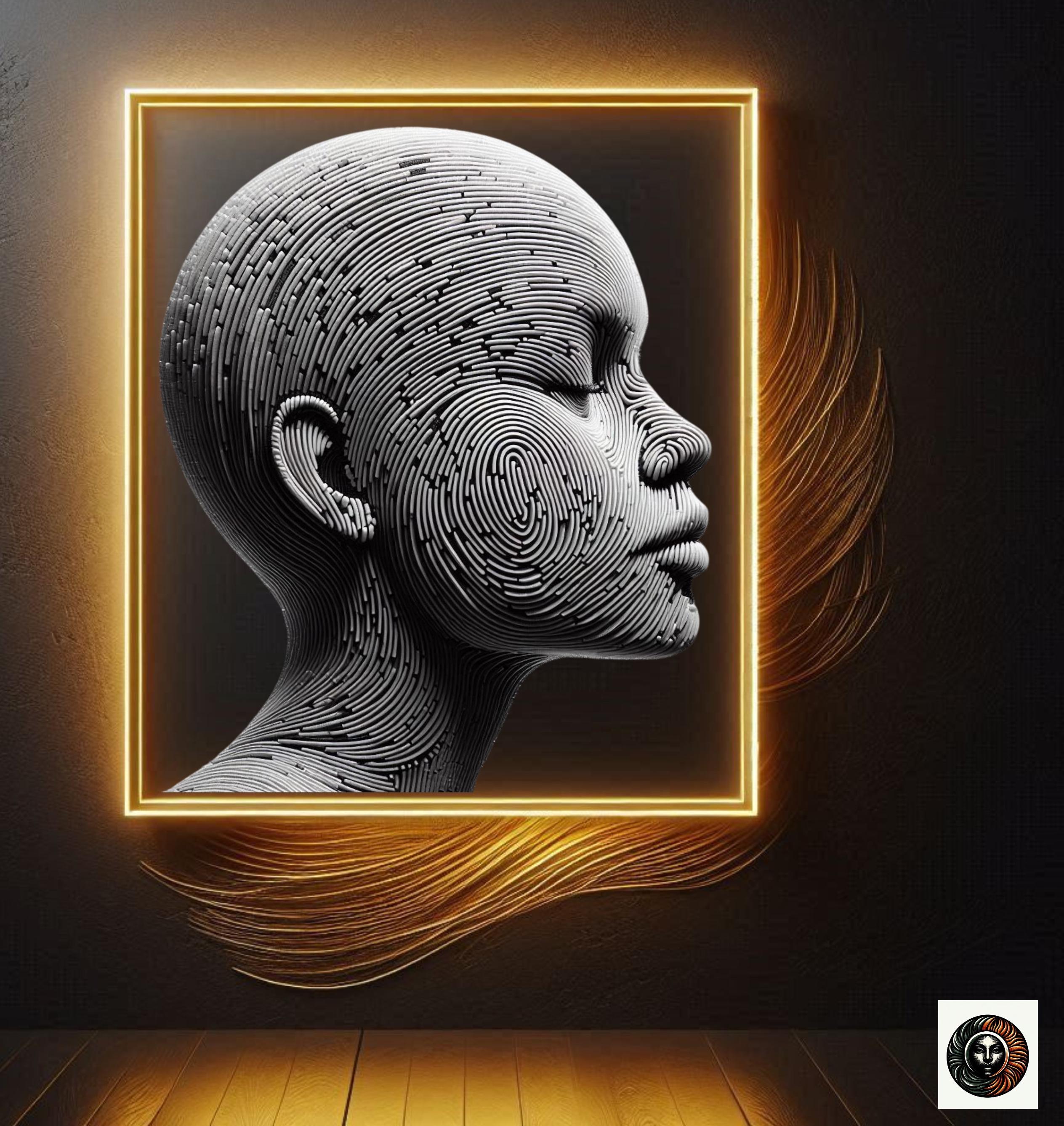 Fingerprint Art Female Face Art Woman Portrait Print Wall Art Black ...