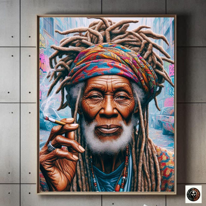 Rasta Art Elder Black Man Art Graffiti Art Rasta Man Poster Smoking ...