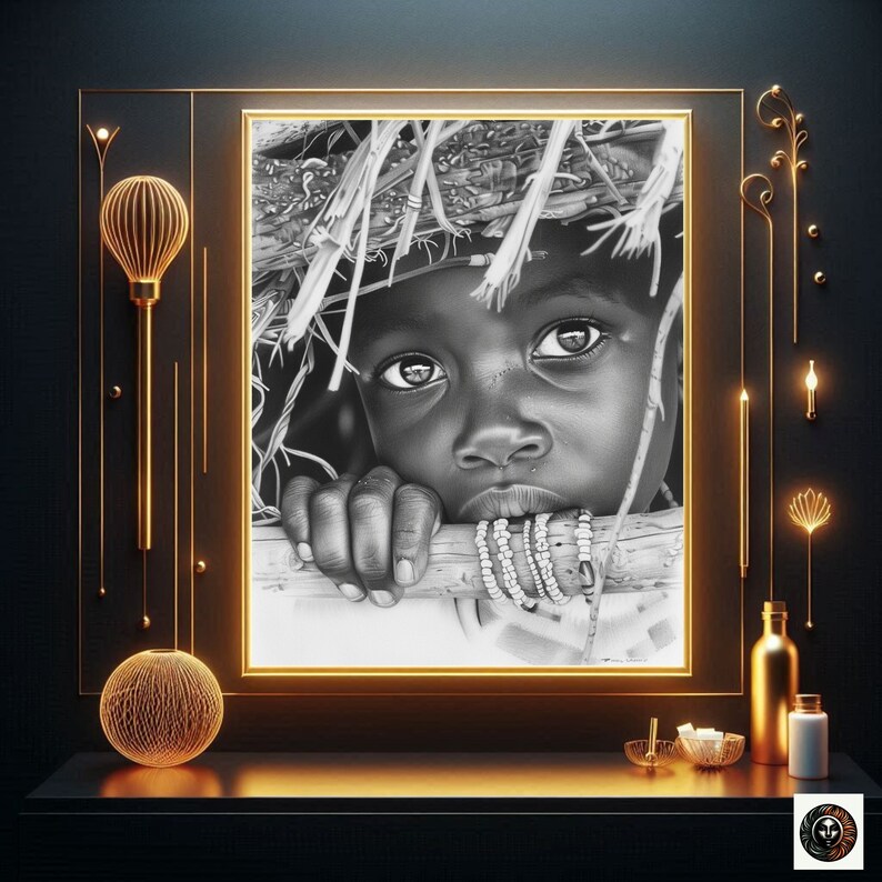 African Child Wall Art Pencil Drawing Print African Children Art ...
