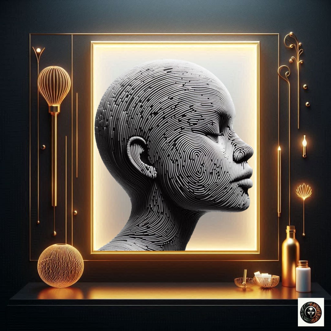 Fingerprint Art Female Face Art Woman Portrait Print Wall Art Black ...