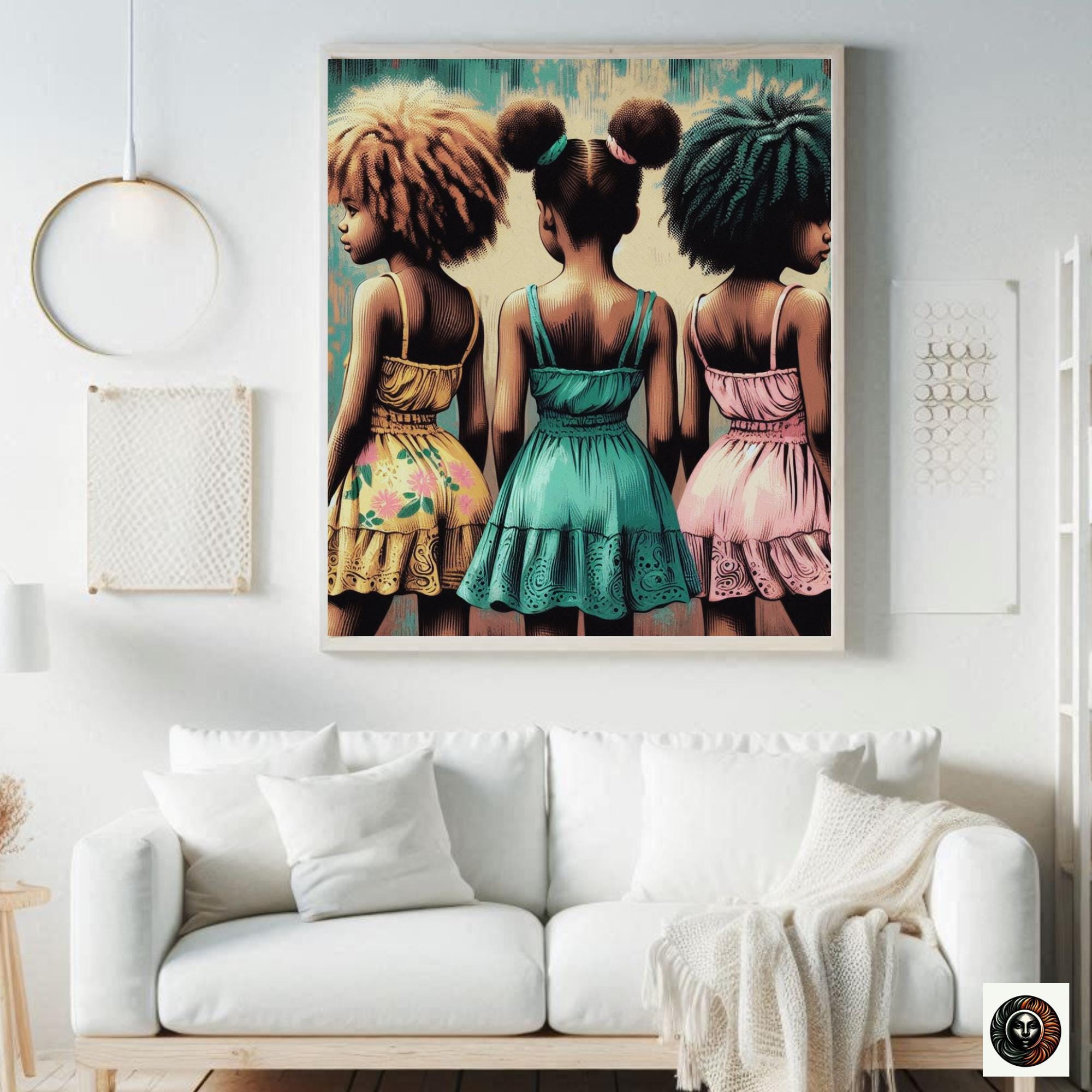 Three Black Girl Art Print: Afro Pigtails Black Childhood Art Black ...