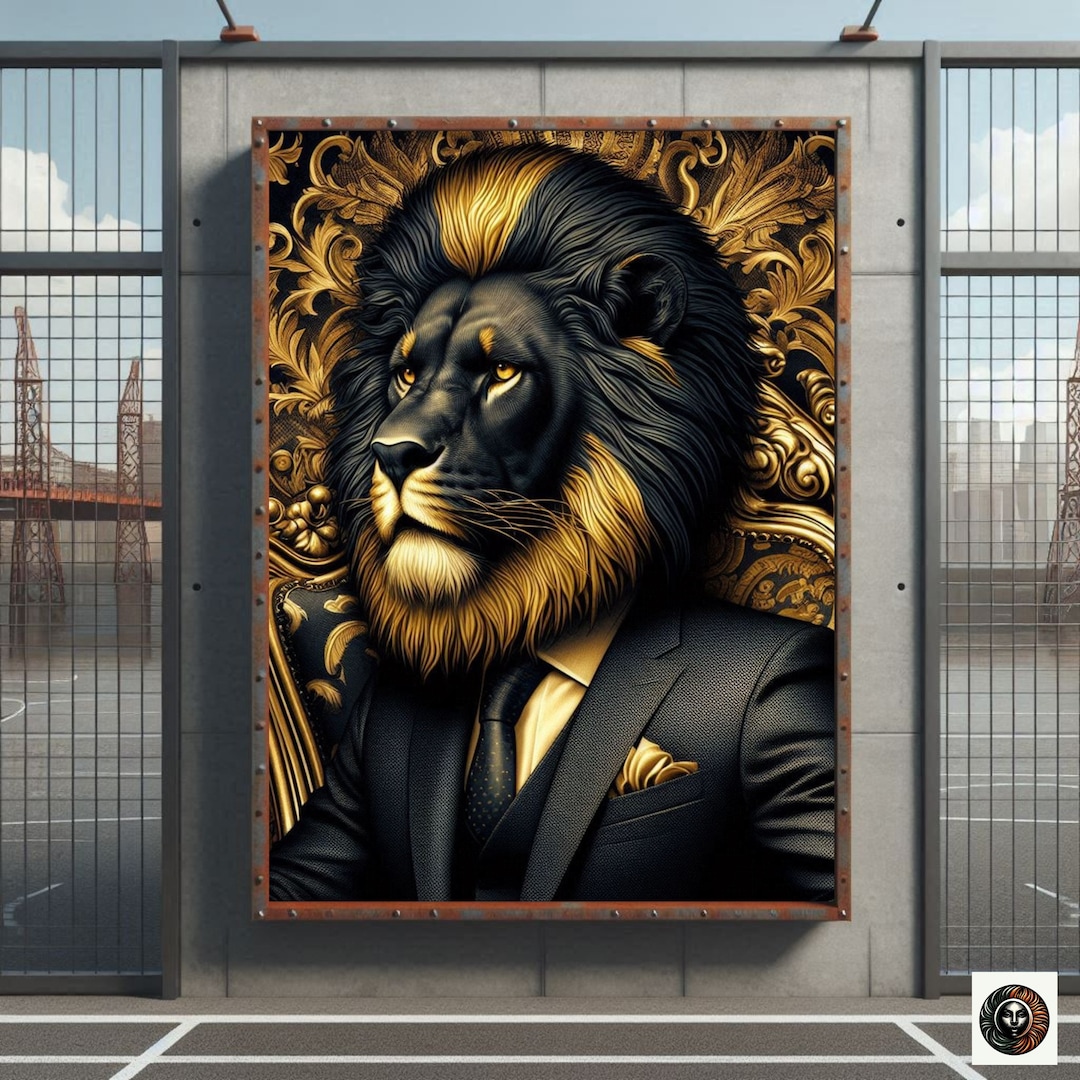 Man Lion Wall Art Lion Men Print Male Lion Print Quirky Animal Art ...