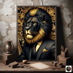 Man Lion Wall Art Lion Men Print Male Lion Print Quirky Animal Art ...