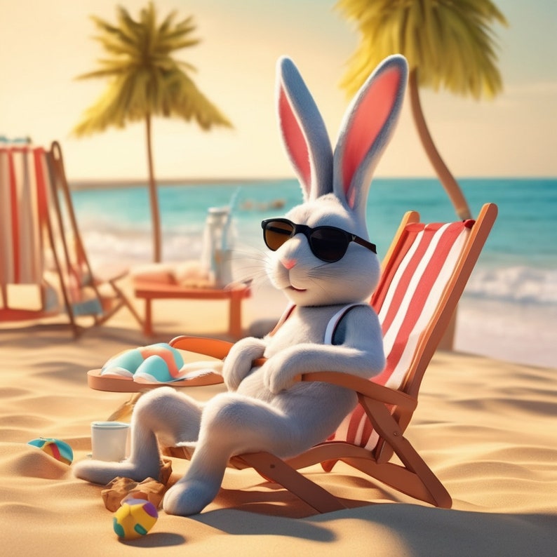 5 Beach Bunny Bliss Images Ai-generated Relaxation Rabbit Scenes - Etsy