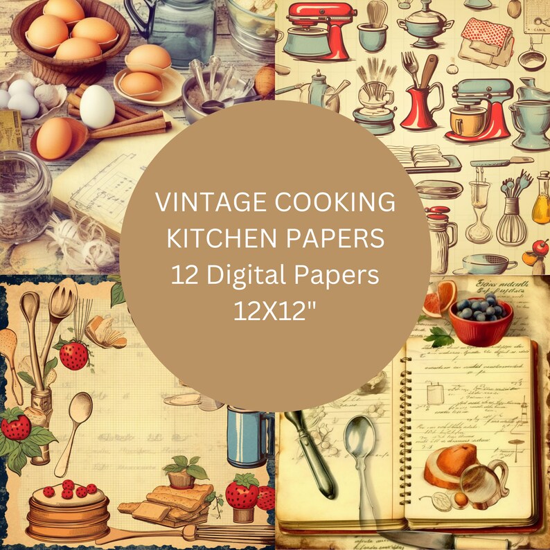 Vintage Cooking, Printable Paper, Craft, Hobby, Digital Download ...
