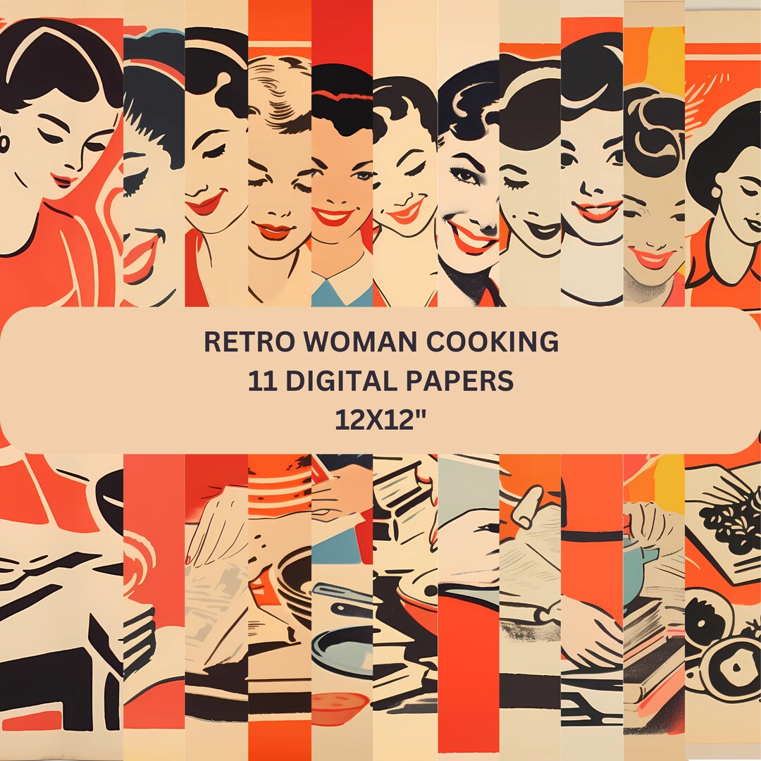 Retro Woman Cooking Printable Paper, Goodnotes, PDF, Craft, Hobby ...