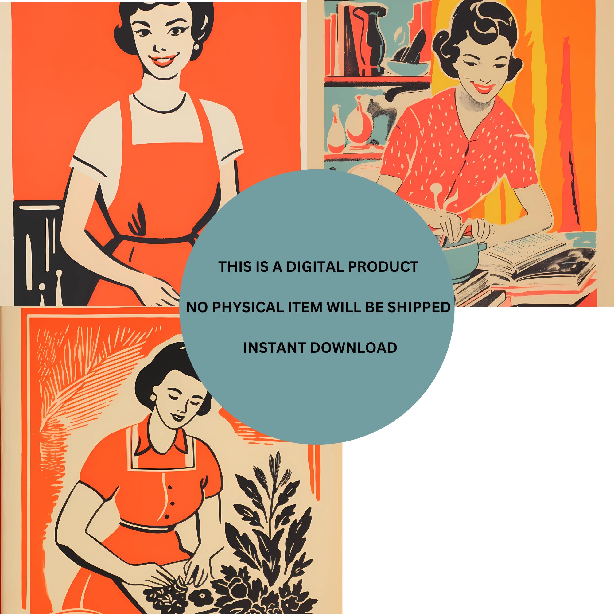 Retro Woman Cooking Printable Paper, Goodnotes, PDF, Craft, Hobby ...