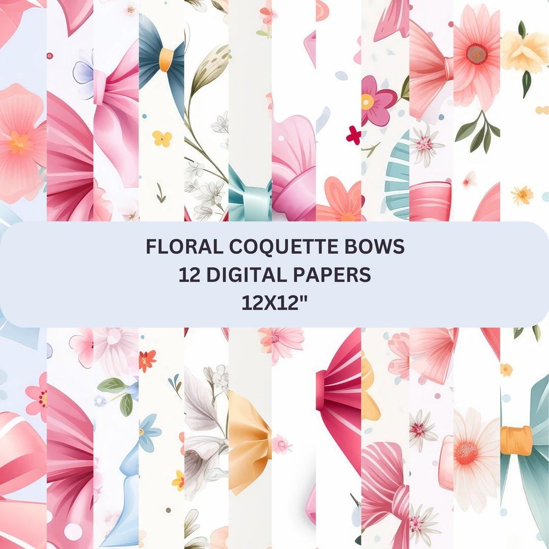 Floral Coquette Bows Printable Paper, Goodnotes, PDF, Craft, Hobby ...