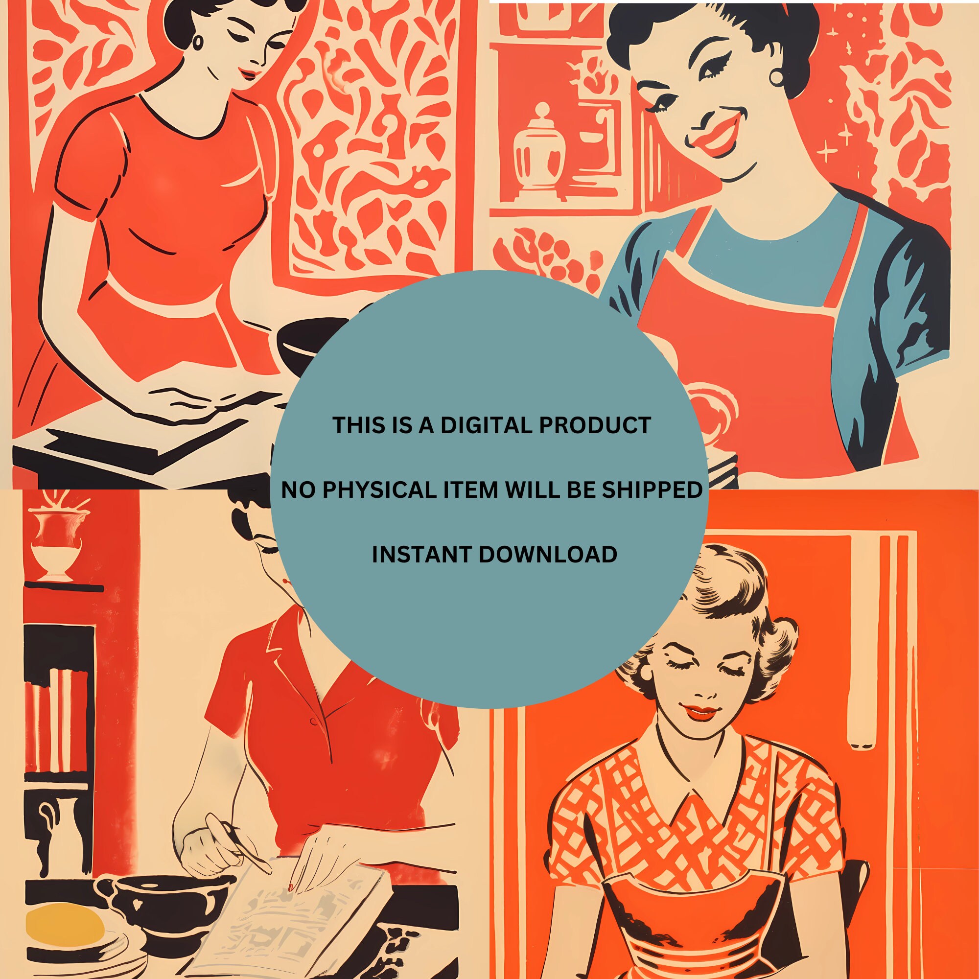 Retro Woman Cooking Printable Paper, Goodnotes, PDF, Craft, Hobby ...