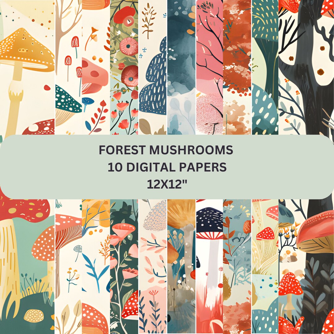 Forest Mushrooms Printable Paper, Goodnotes, PDF, Craft, Hobby ...
