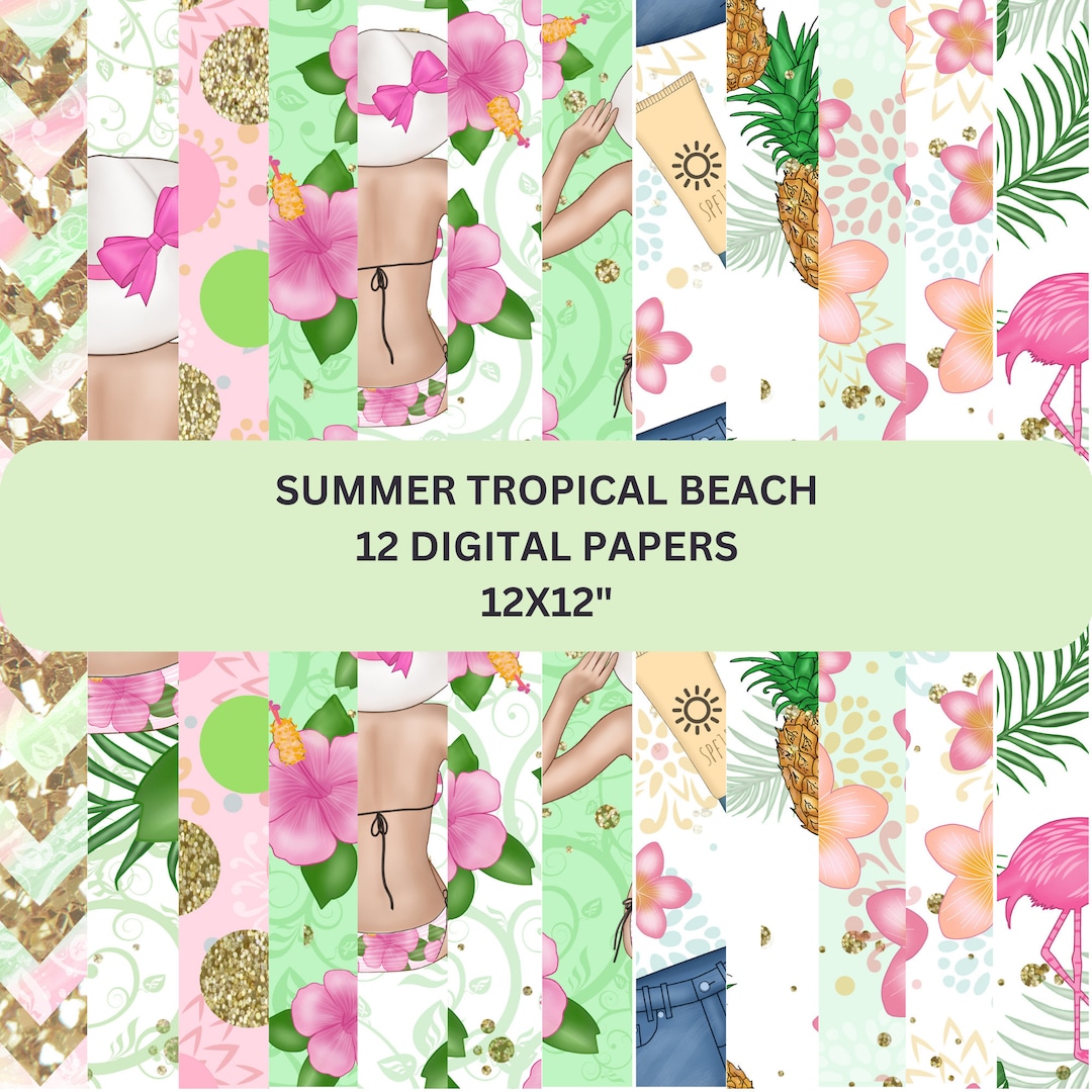 12 Summer Tropical Beach Printable Paper Instant Digital Download ...