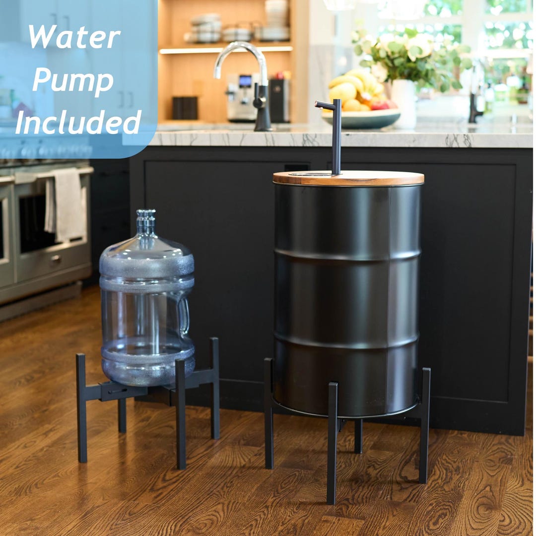 5-gallon Water Dispenser With Faucet | Wooden Water Jug Side Table & 5 ...