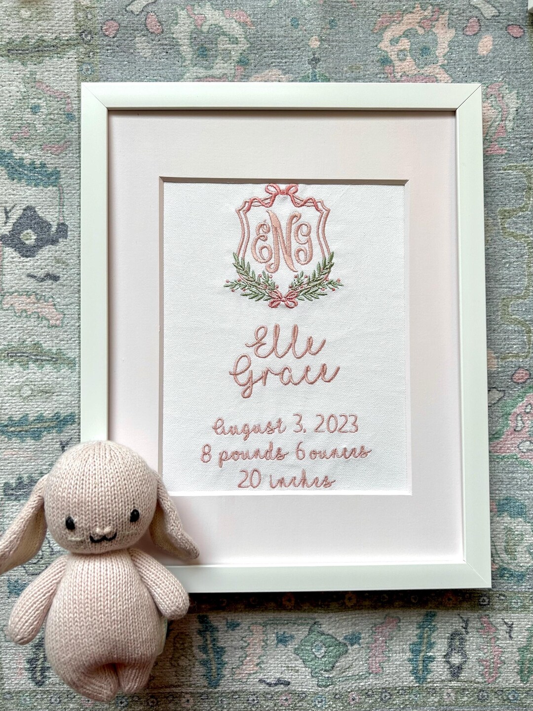 Custom Embroidered Nursery Wall Decor Monogram Bow / Personalized Baby ...