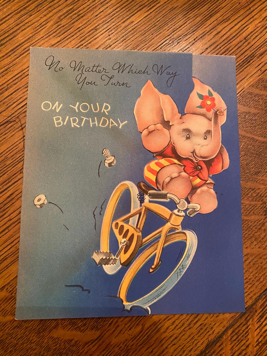 Vintage Anthropomorphic Birthday Card - Elephant on a Yellow Bike - Etsy