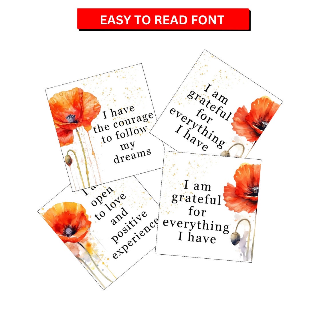 Printable Affirmation Cards, Watercolor Flowers, Poppy Flowers, Polish ...