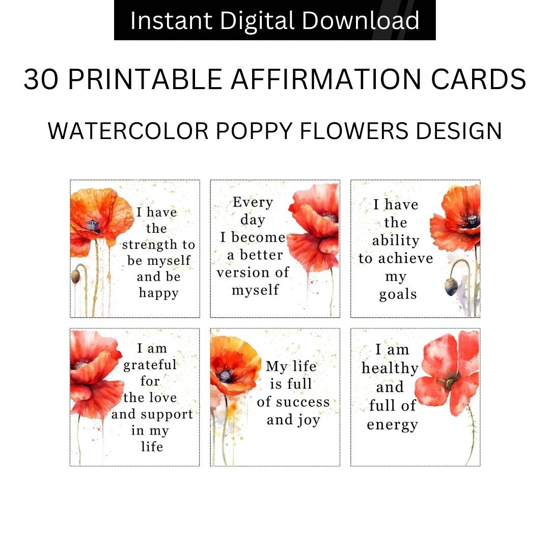 Printable Affirmation Cards, Watercolor Flowers, Poppy Flowers, Polish ...