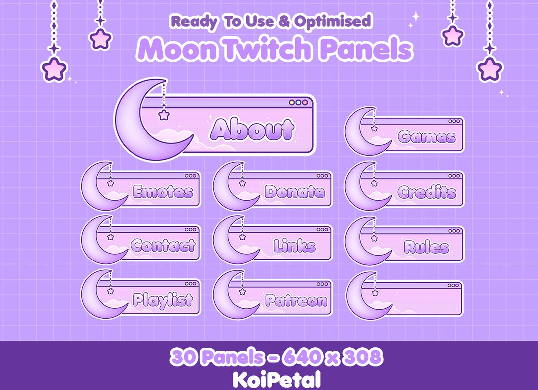 30x Twitch Pastel Purple Cute Moon Window Pop-up Panels / Kawaii ...