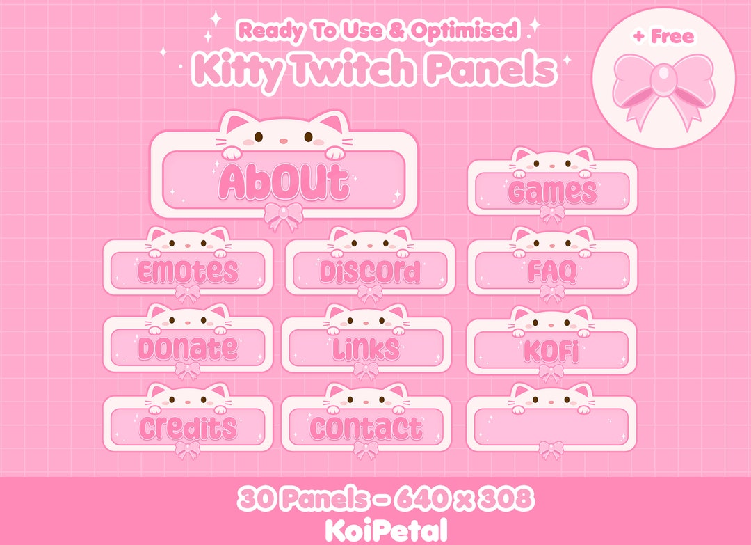 30x Twitch Pastel Pink Cute Kitty Panels + Free Emote Point Badge ...