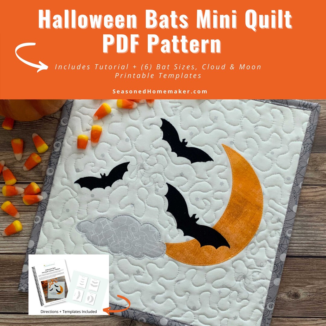Halloween Bats Applique Set PDF Pattern Includes 5 Different Sized Bat ...
