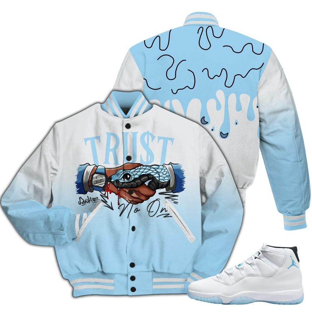 Legend Blue 11s Varsity Jacket, Trust No One Drip Streetwear Letterman ...