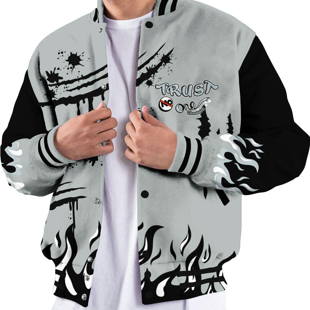 Black Wolf Grey 12s Varsity Jacket, Graphic Trust No One All Over Print ...
