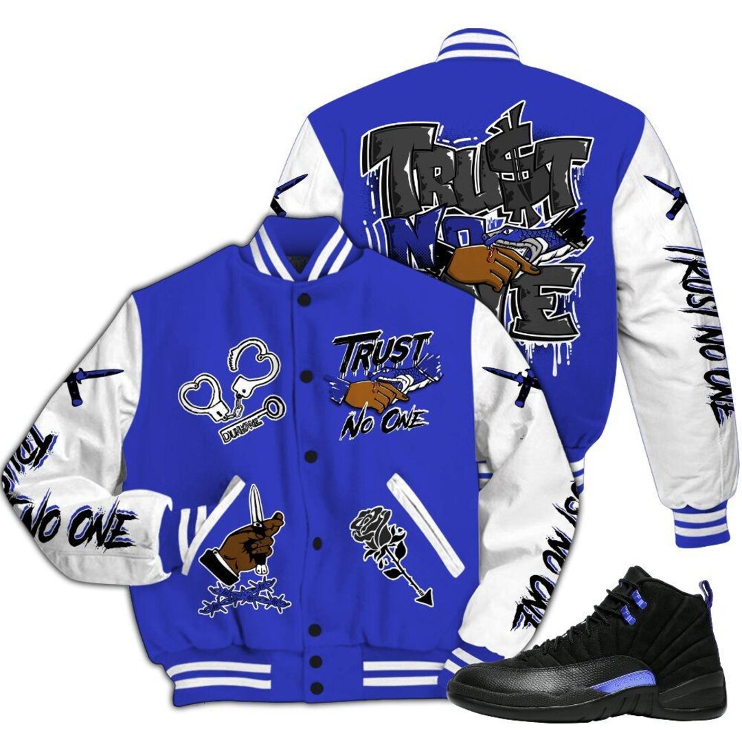 Retro Black Concord 12s Varsity Jacket, Trust No One Dripping All Over ...