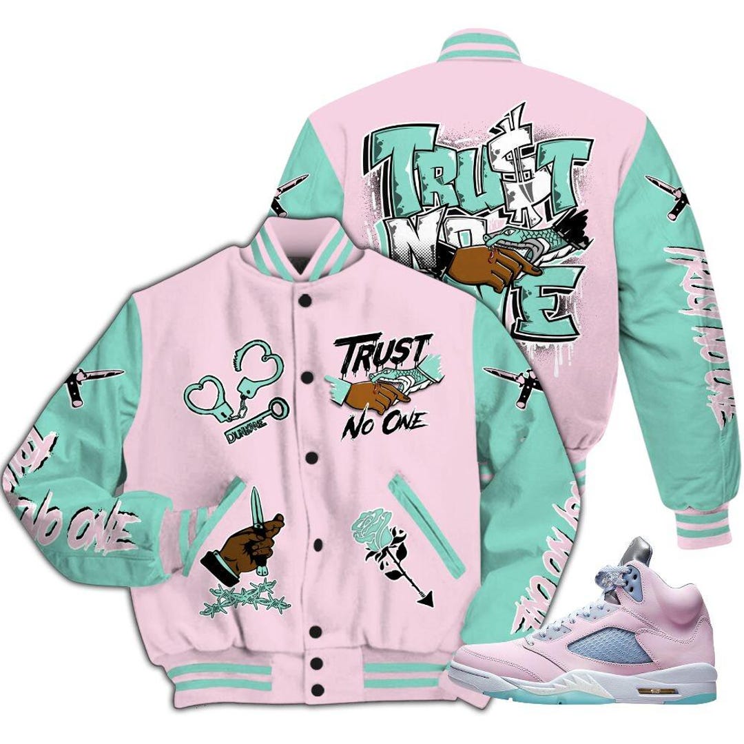 Retro Easter 5s Varsity Jacket, Trust No One Dripping All Over Print ...