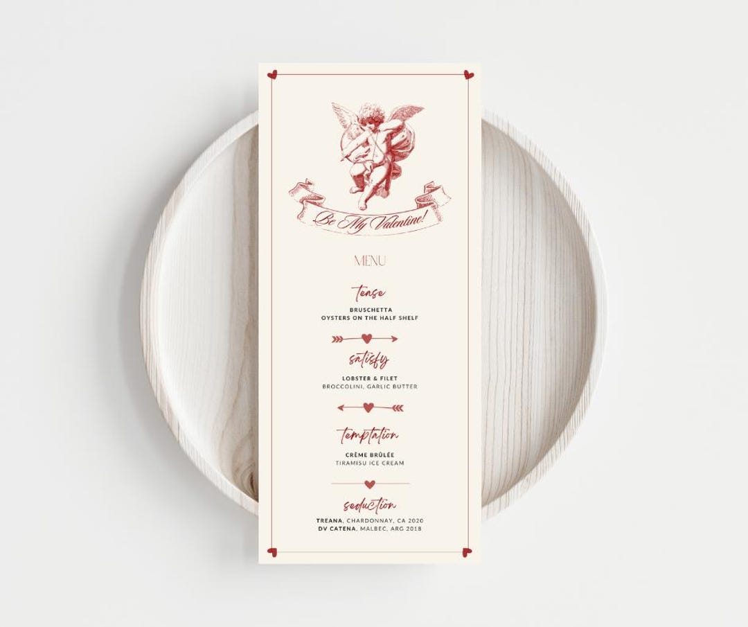 Cupid Menu Template Valentine's Day Party Custom Table Decor Printable ...