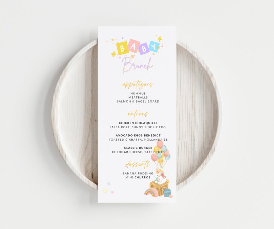 Baby Menu Template Baby Shower Custom Catering Card Gender Reveal Party ...