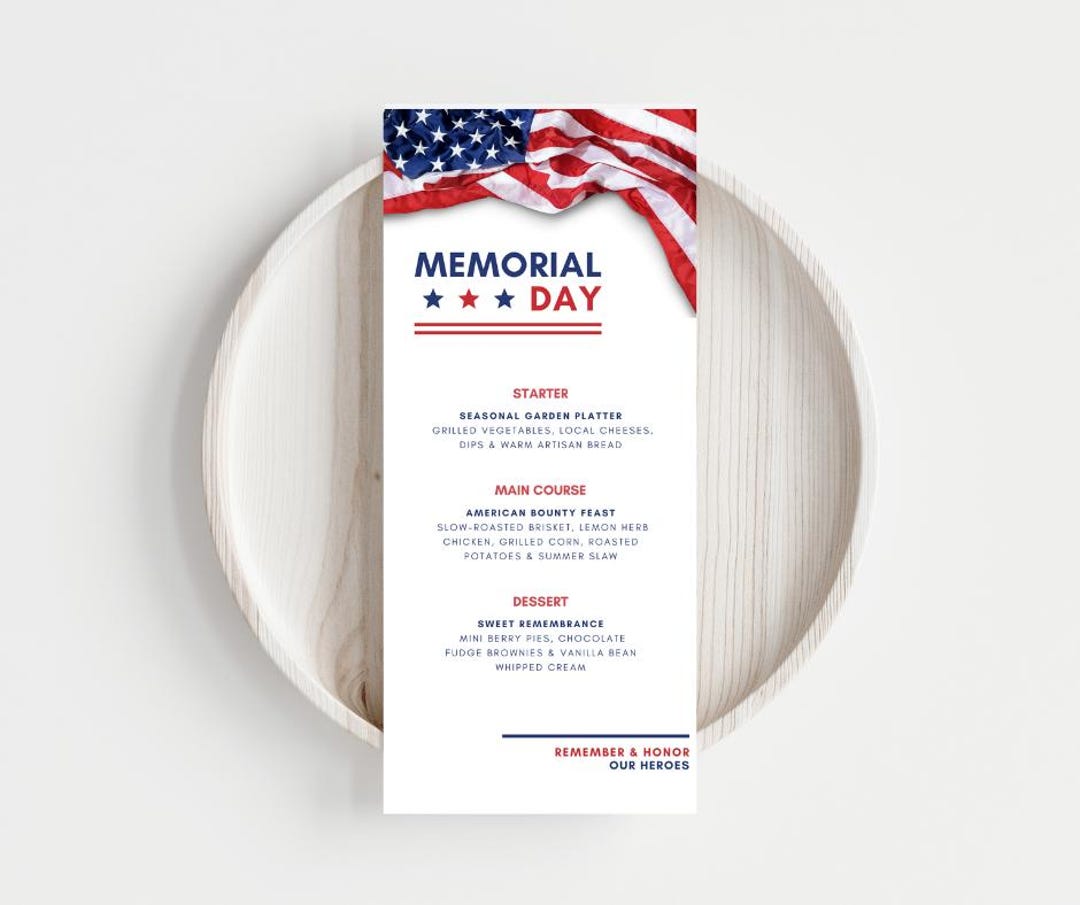 Memorial Day Menu Template Editable American Event Custom Catering ...