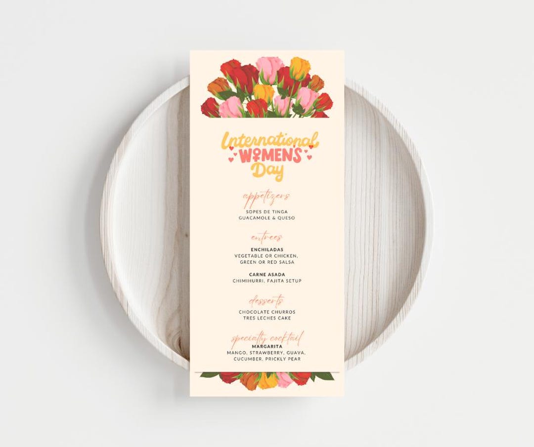 Women's Day Menu Template Floral Theme Custom Buffet Card Printable ...