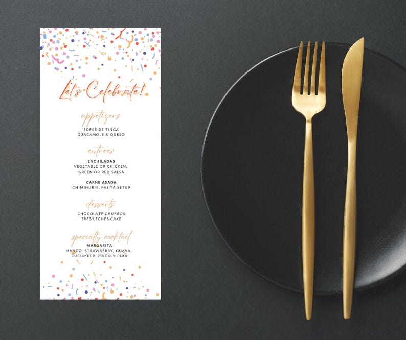 Congratulations Menu Colorful Template Custom Paint Party Table Decor ...