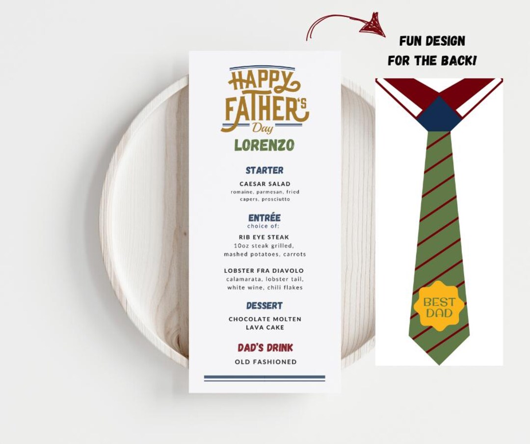 Father's Day Tie Menu Template, Custom Dinner Party (digital Download ...
