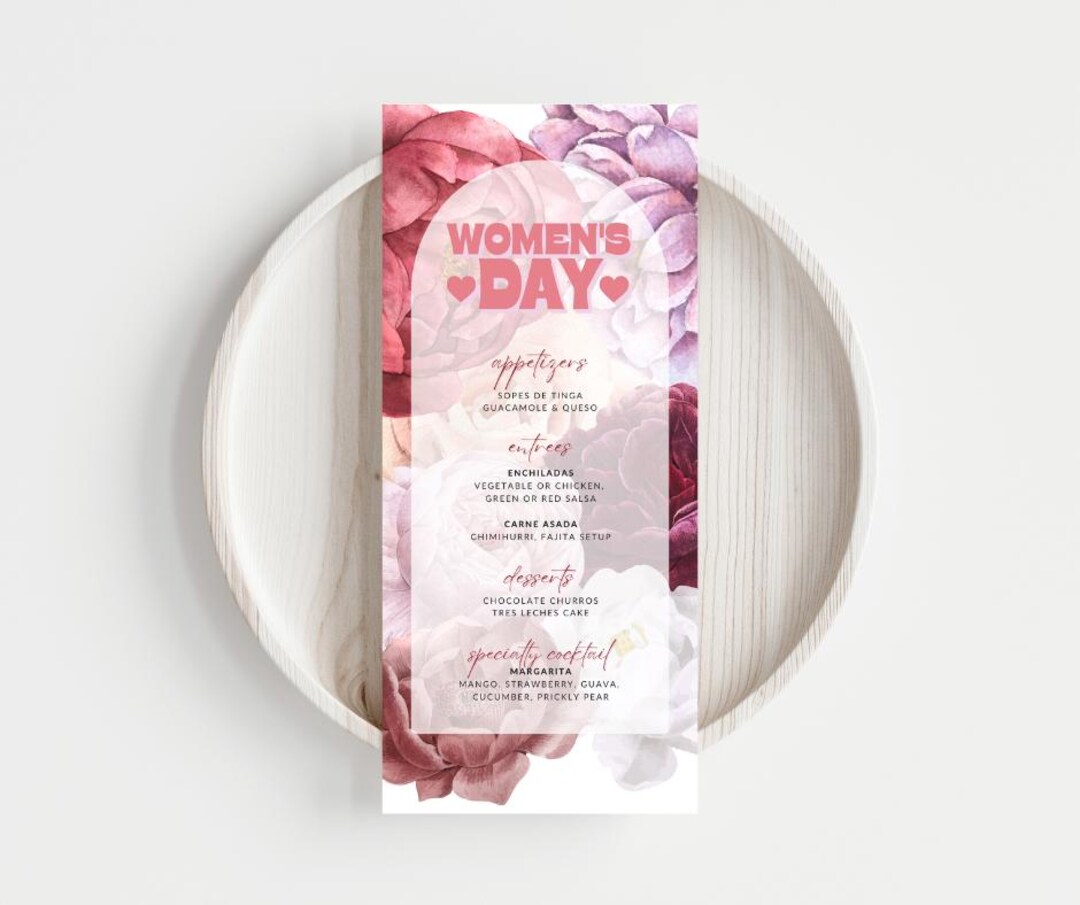 International Women's Day Menu Template Editable Floral Event Custom ...